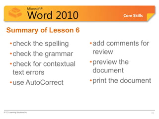 Word Lesson 6B Comments & Printing | PPT