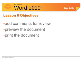 Word Lesson 6B Comments & Printing | PPT