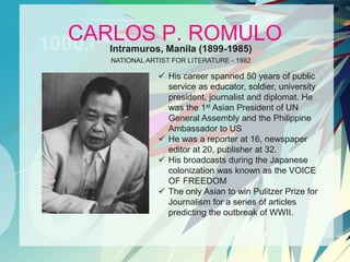 National Artists for Literature and their Contributions | PPTX