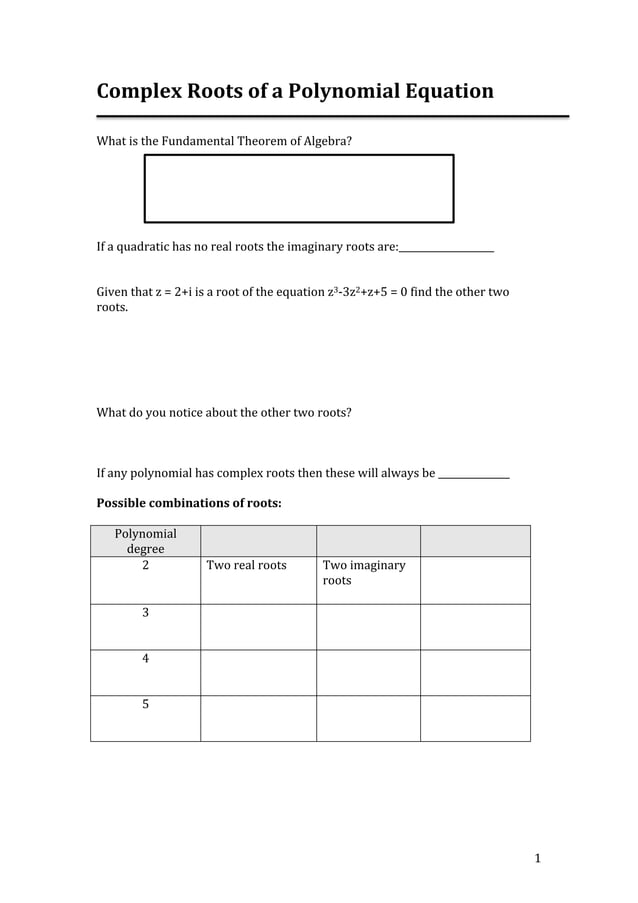 Lesson 6 complex roots of a polynomial equation | PDF