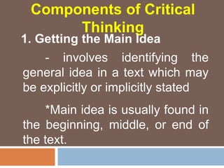 Reading_Lesson 6 Critical Reading as Looking for Ways of Thinking | PPTX