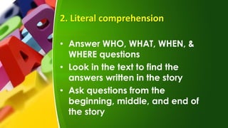 Developmental reading Lesson 6 levels of comprehension | PDF