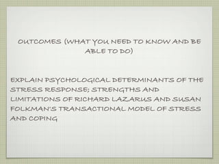 Lesson 6 psycholcogical derterminants of the stress response | PPT