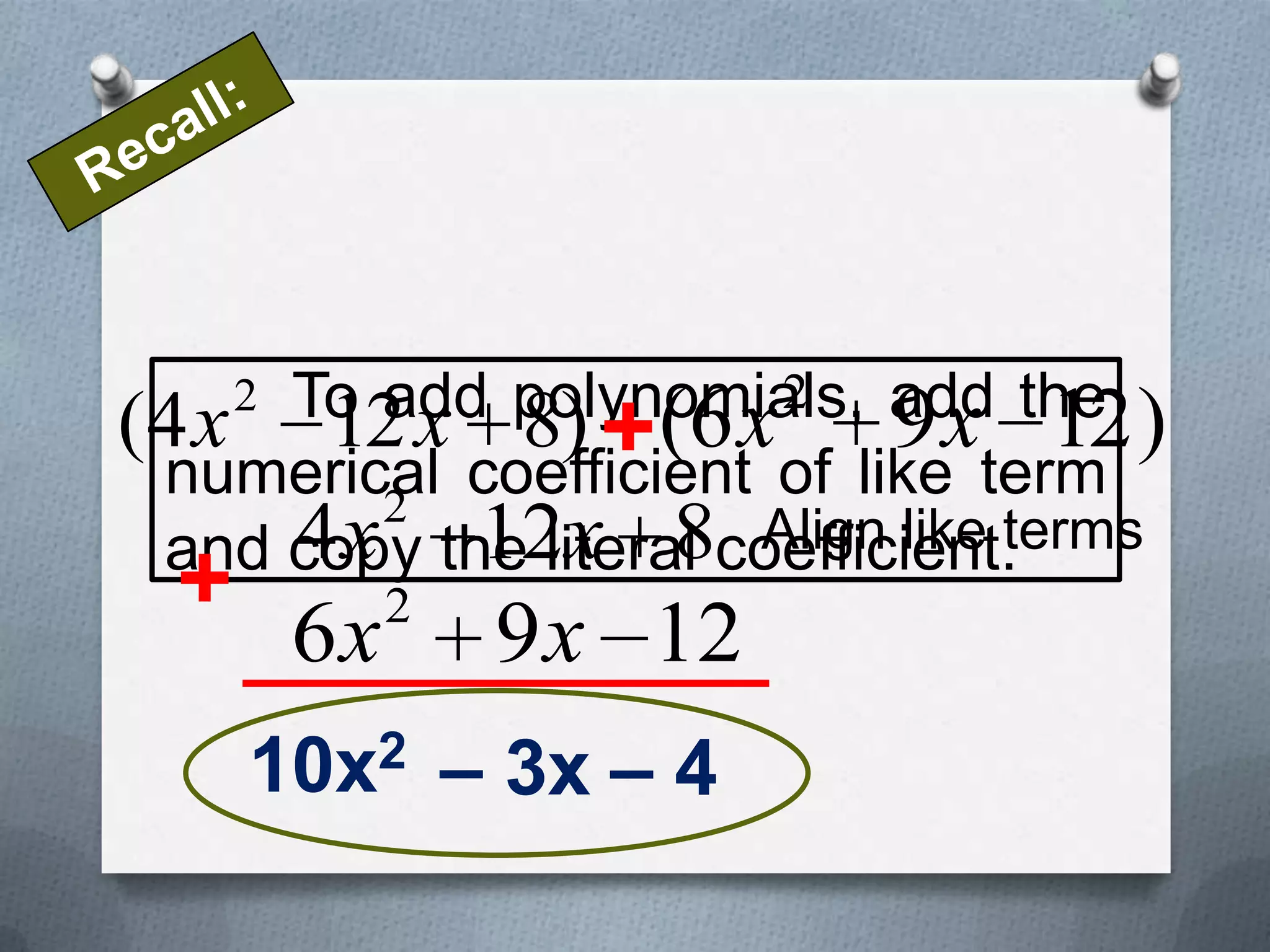 Lesson 6 subtraction of polynomials | PPSX