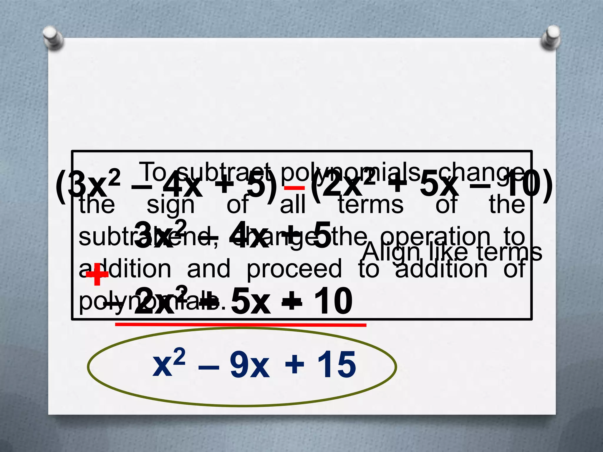 Lesson 6 subtraction of polynomials | PPSX