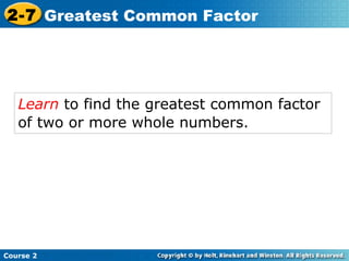 Greatest Common Factors | PPT