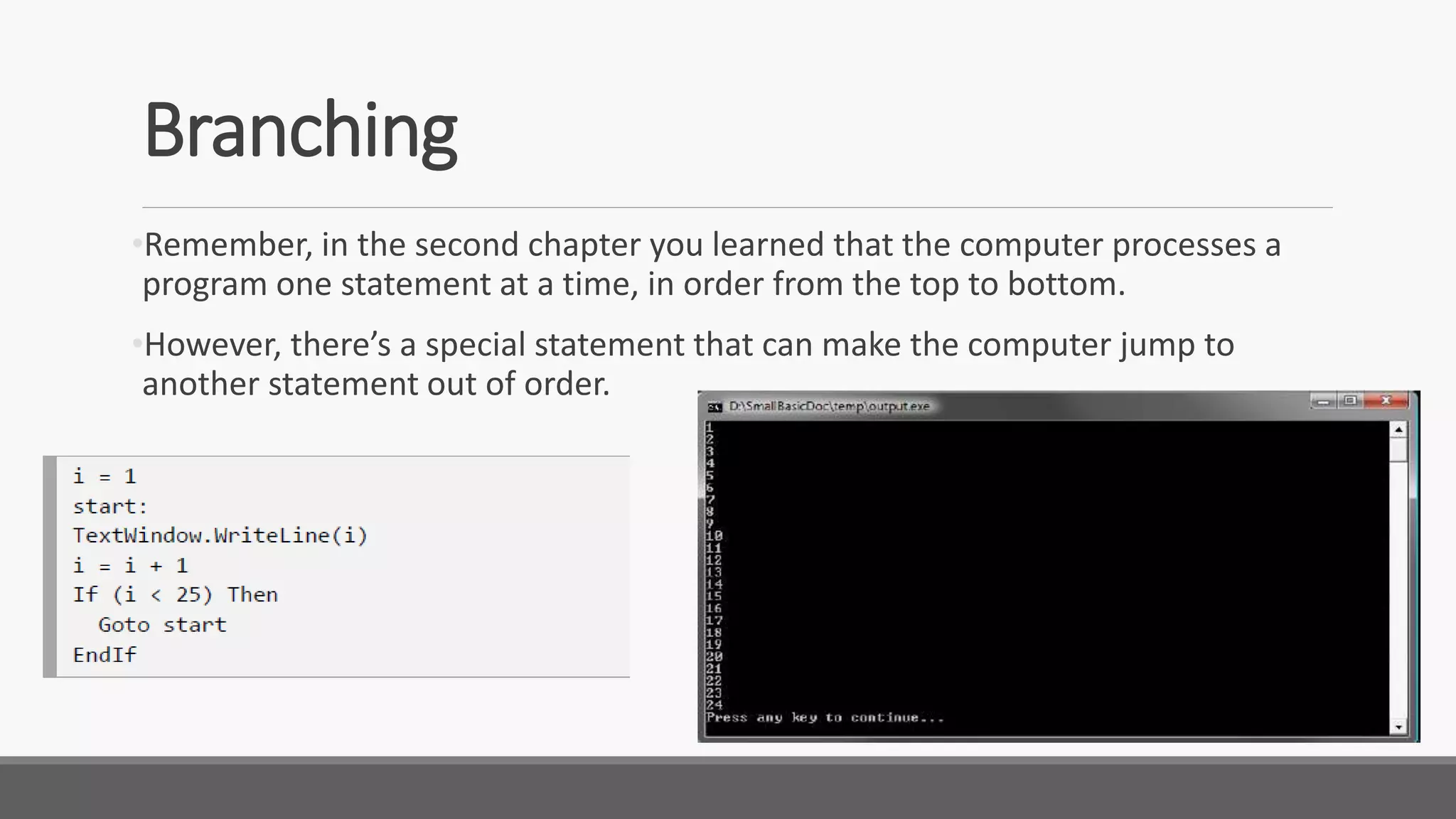 Small Basic - Branching and Loop | PPTX | Programming Languages | Computing
