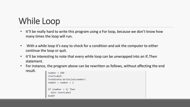 Small Basic - Branching and Loop | PPTX | Programming Languages | Computing