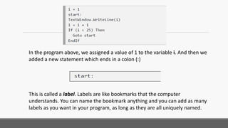 Small Basic - Branching and Loop | PPTX | Programming Languages | Computing