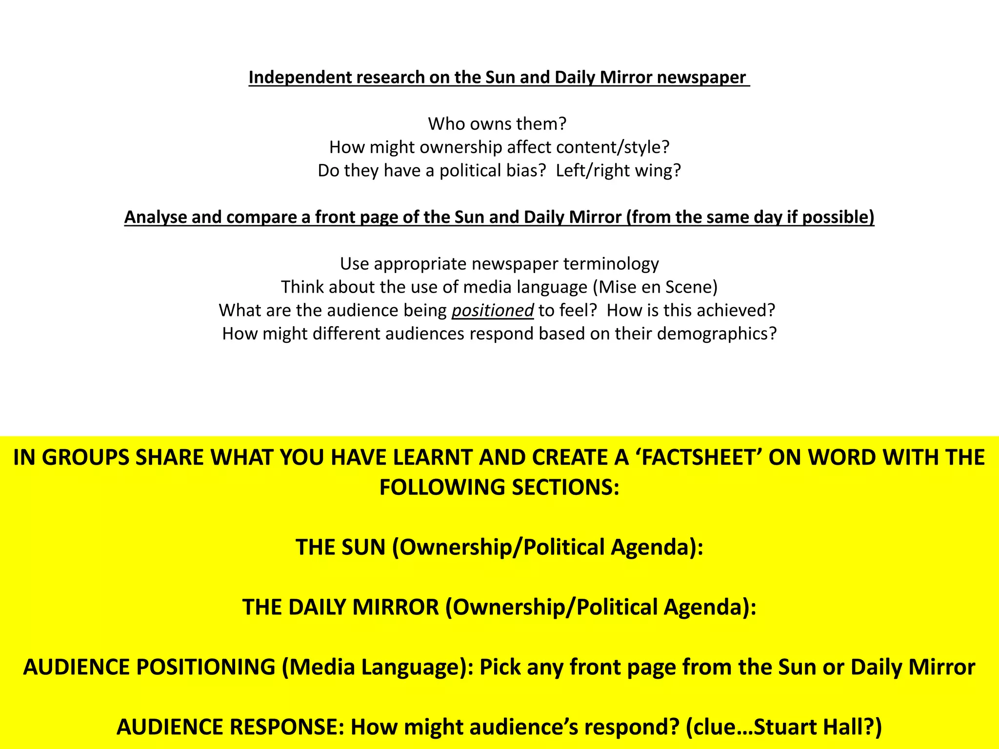 Lesson 7 - The Sun & Daily Mirror | PPTX