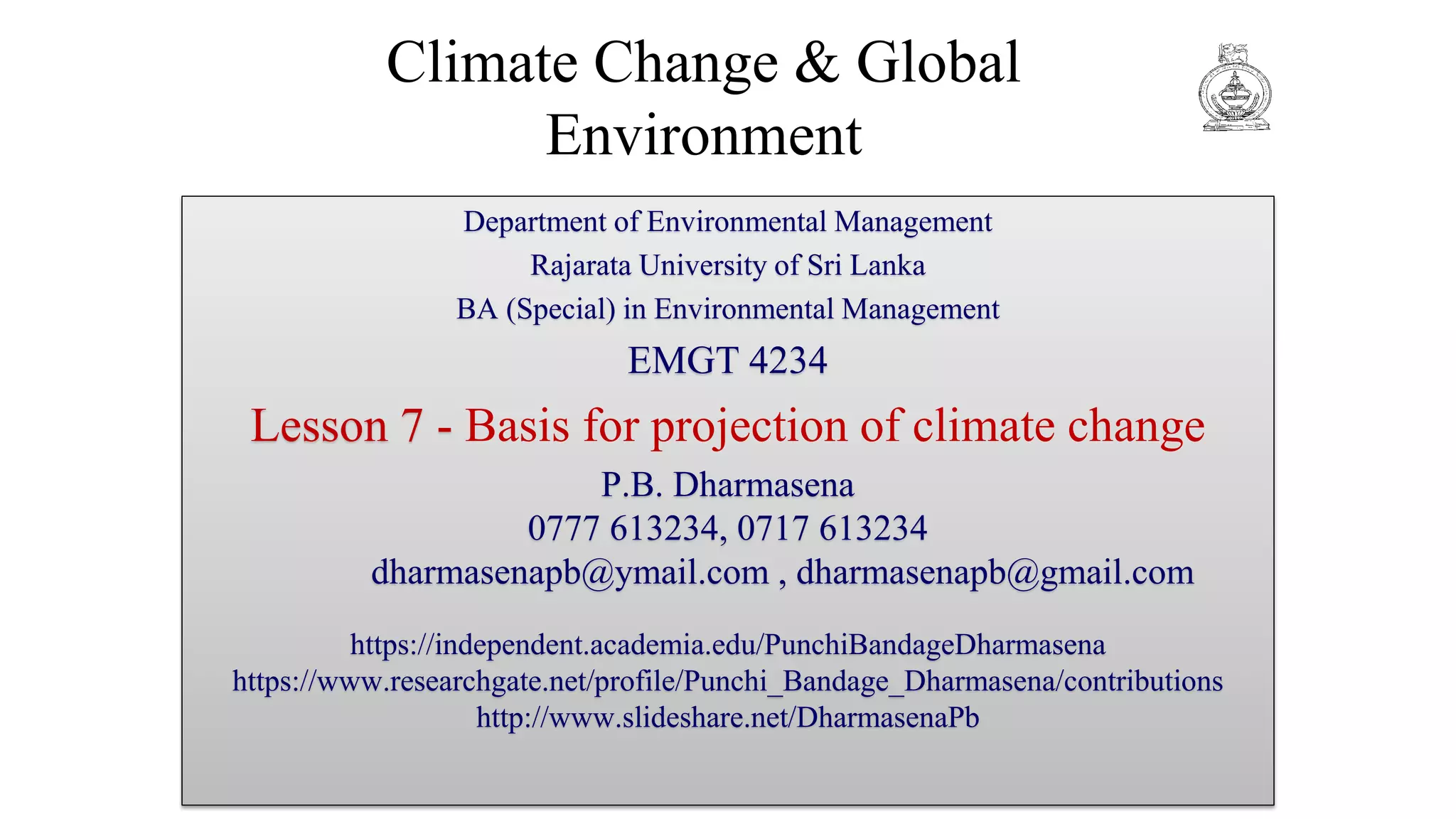 Lesson 7 Basis for projection of climate change | PDF