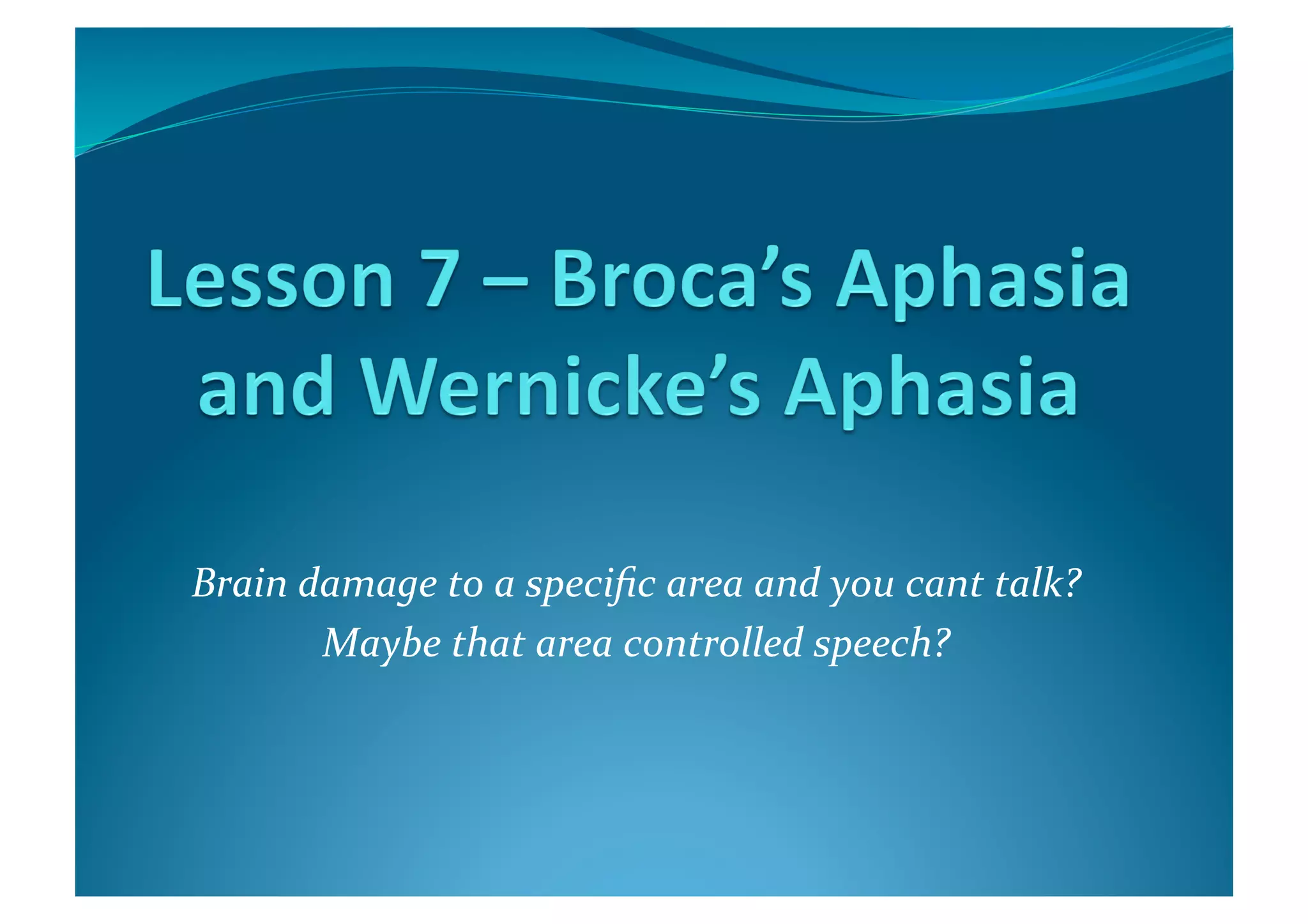 Lesson 7 broca's aphasia and wernicke's aphasia | PDF