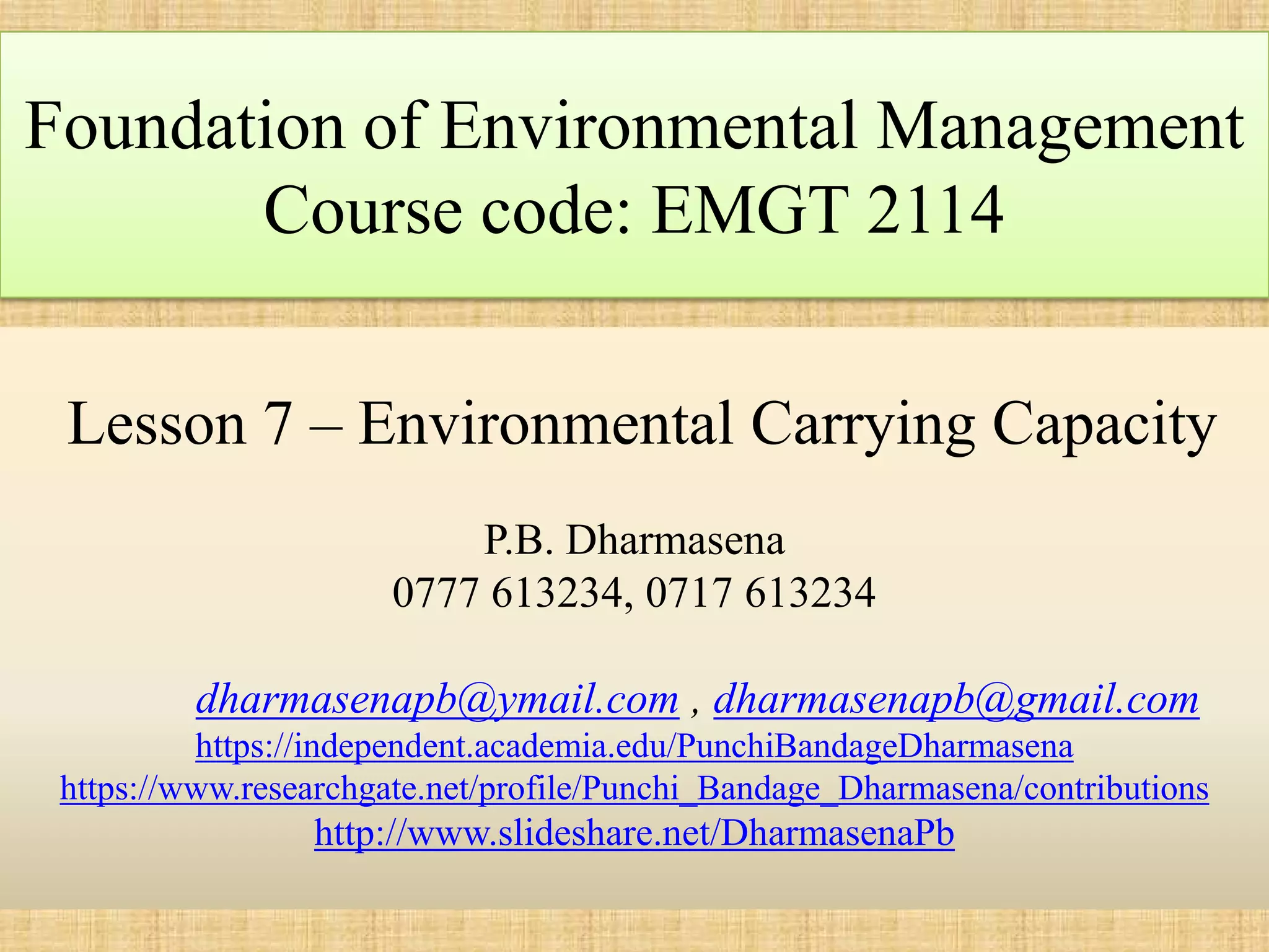 Lesson 7 Environmental carrying capacity | PDF