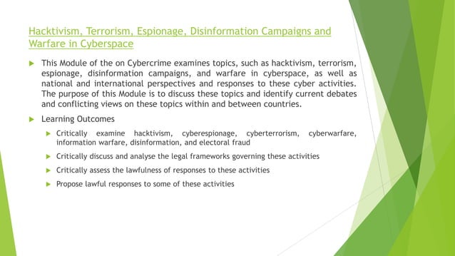 Lesson7-Hacktivism, Terrorism, Espionage, Disinformation Campaigns and ...