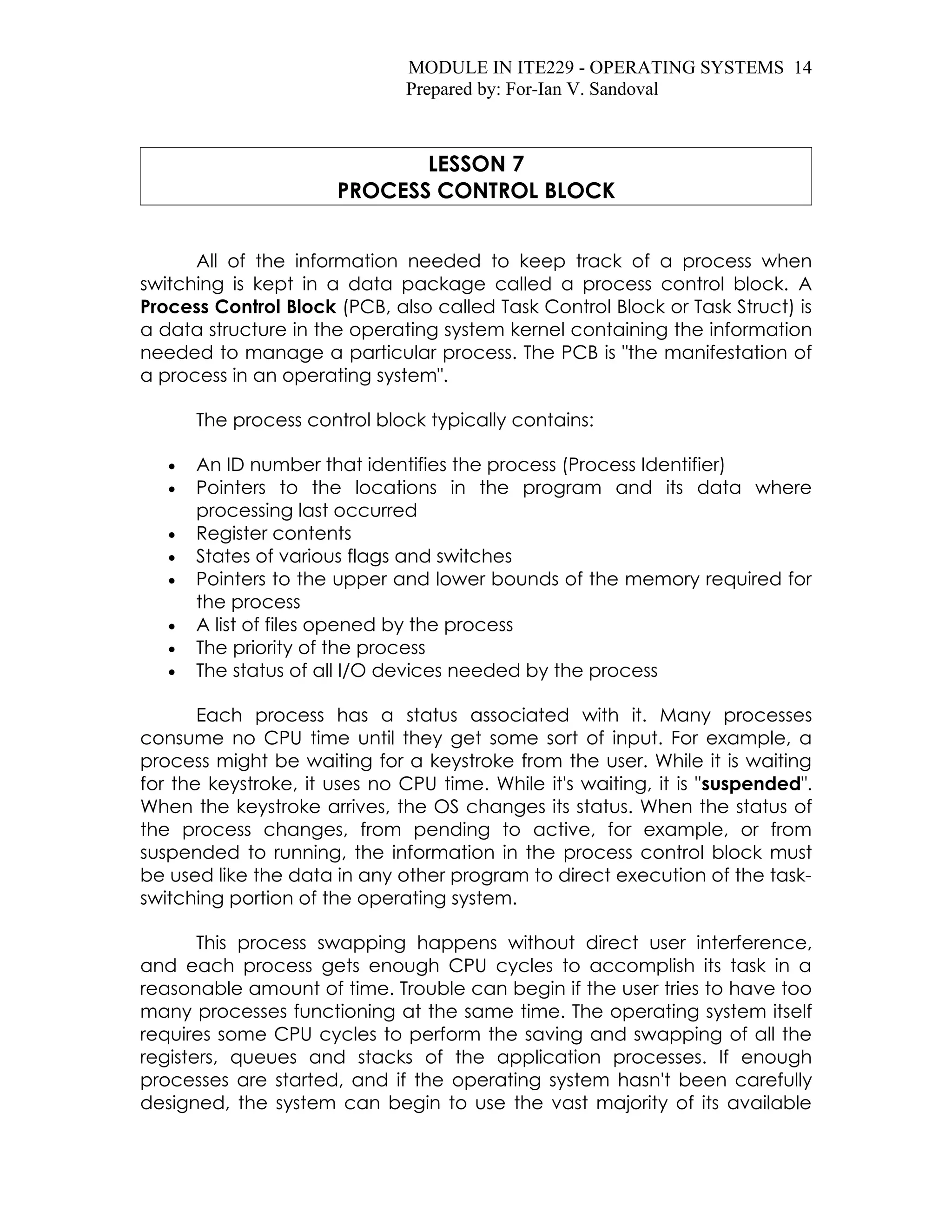 Lesson 7 Process Control Block Pdf