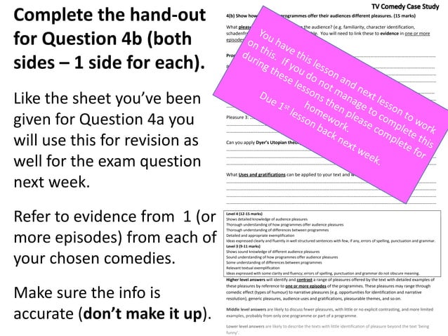 Lesson 7 - TV Comedy - Question 4b case study | PPTX | Educational Assessment | Education