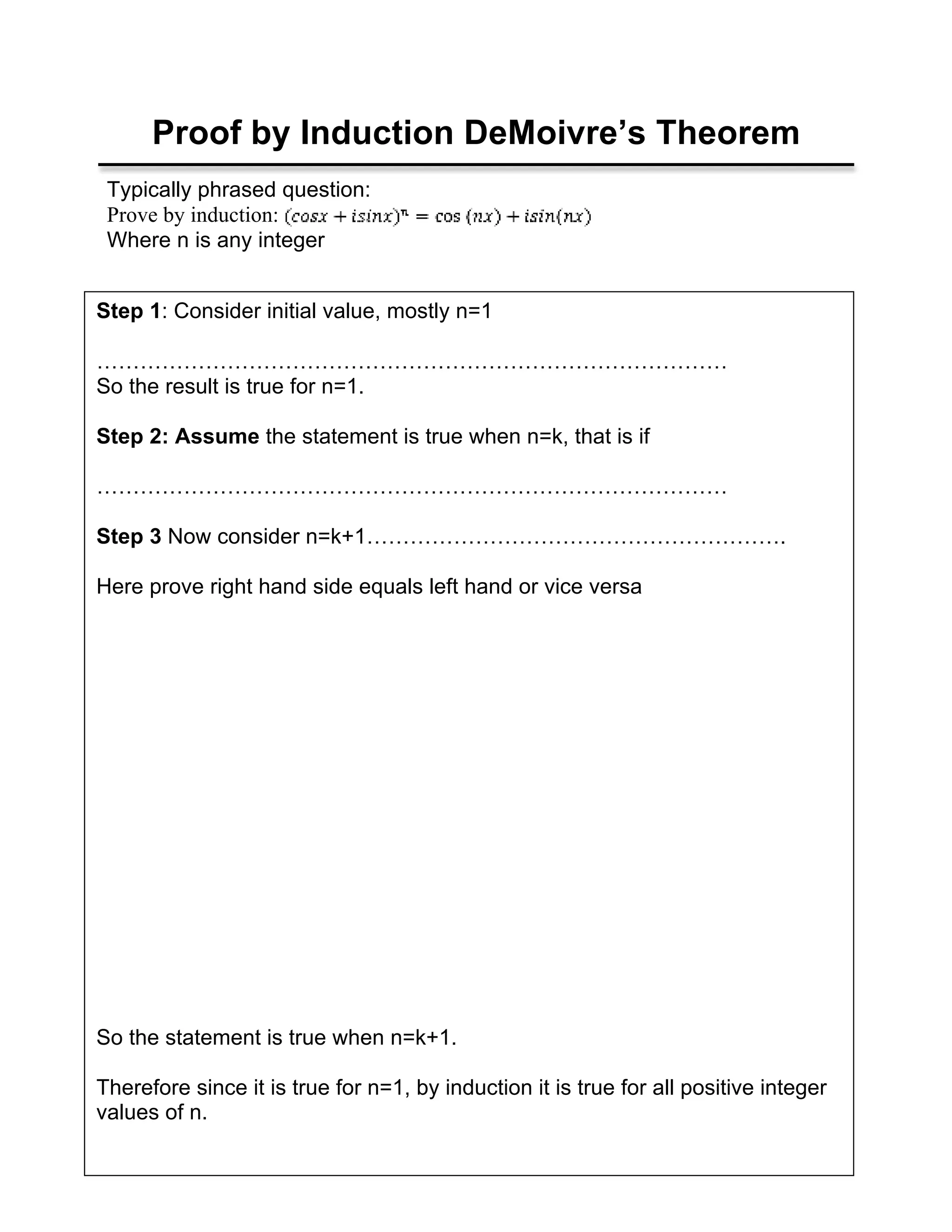 Lesson 7 de moivre theorem proof by induction | PDF