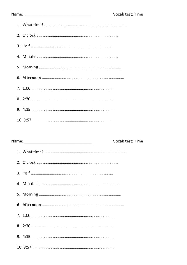 Lesson7 time vocab test | PDF