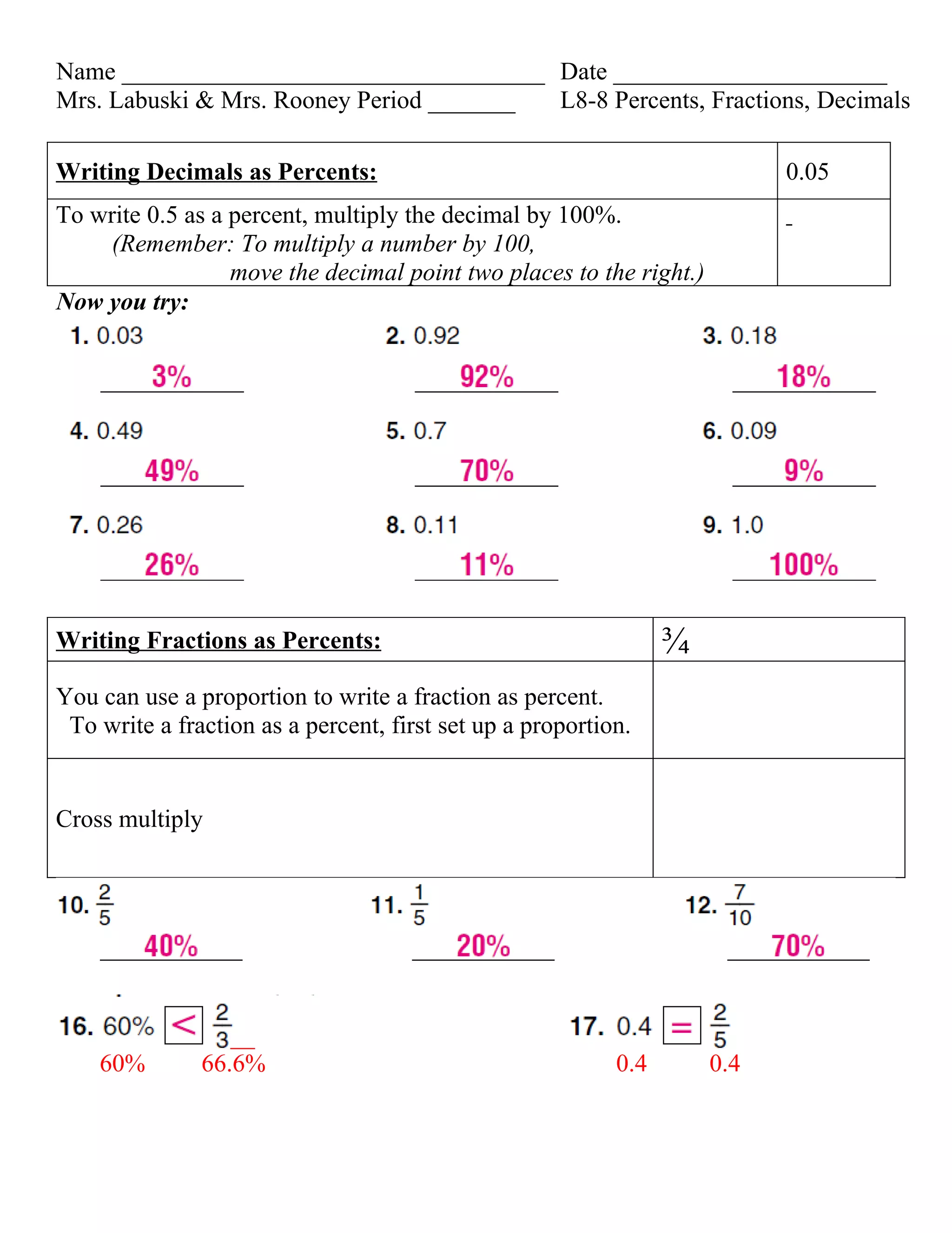 Lesson 8 8 precents, fractions, decimals | DOC