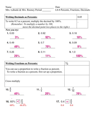 Lesson 8 8 precents, fractions, decimals | DOC