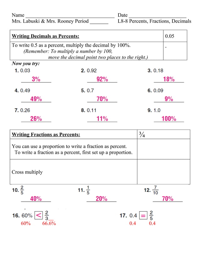 Lesson 8 8 precents, fractions, decimals | DOC