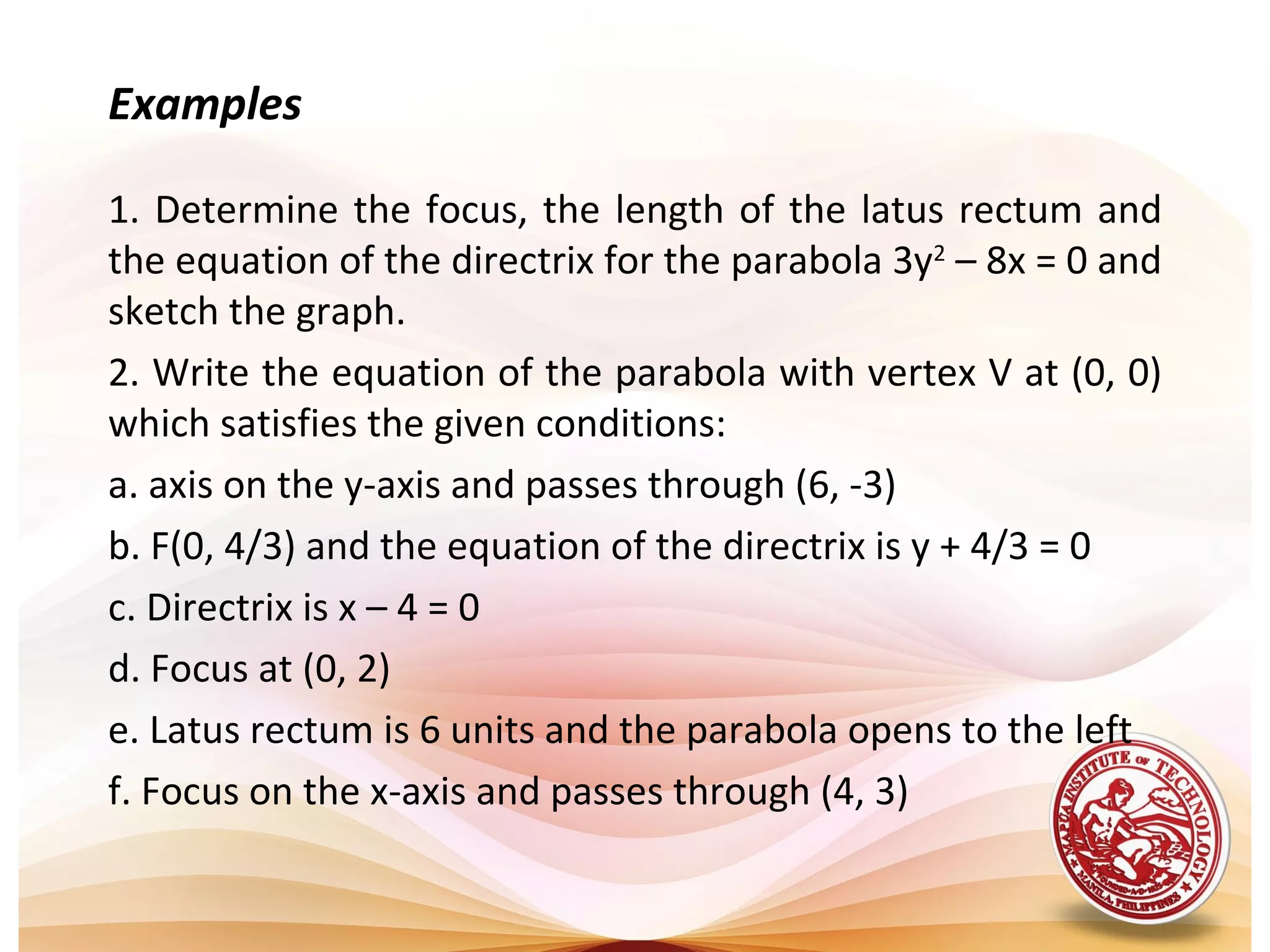 Lesson 8 conic sections - parabola | PPT