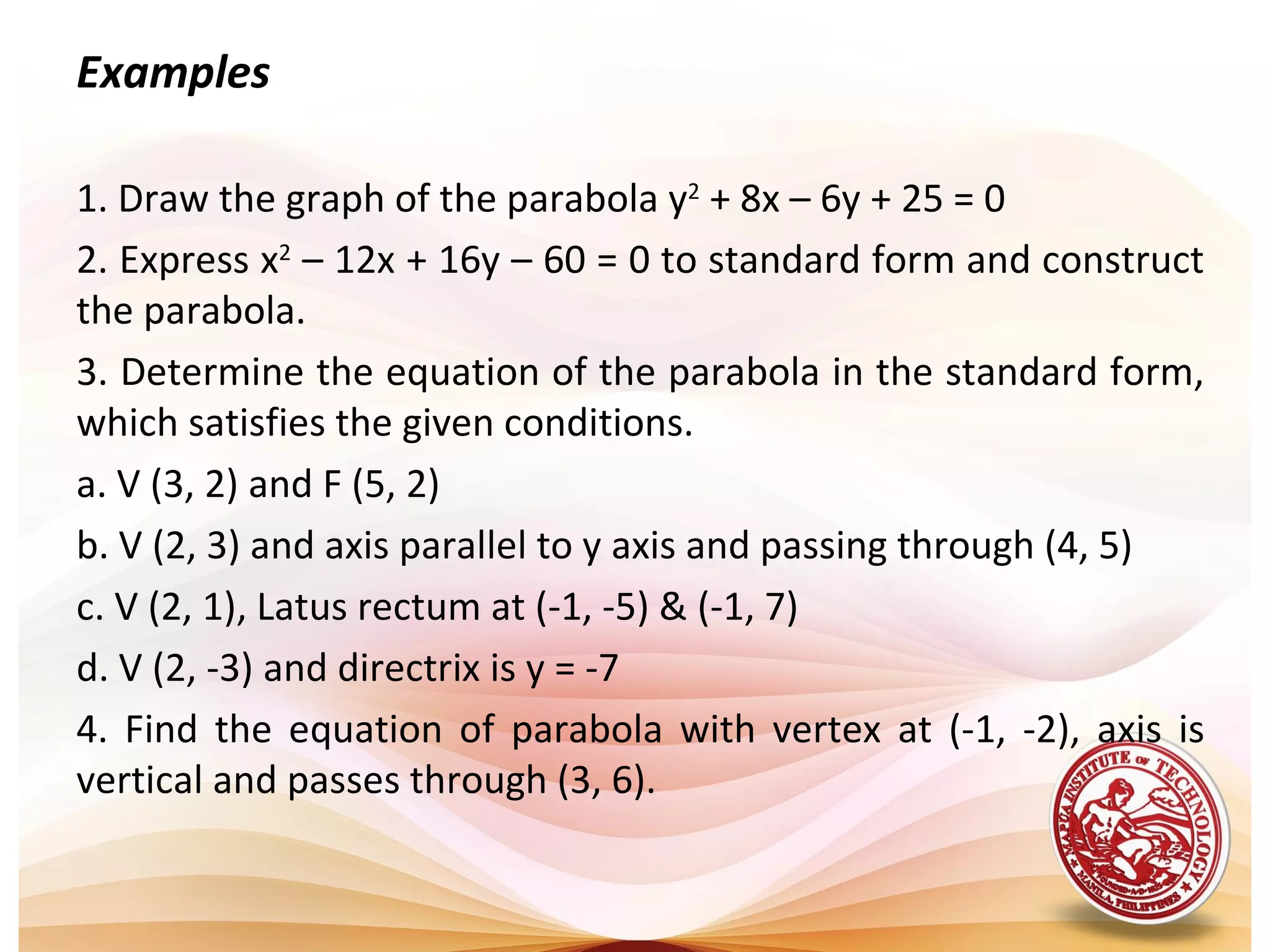 Lesson 8 conic sections - parabola | PPT
