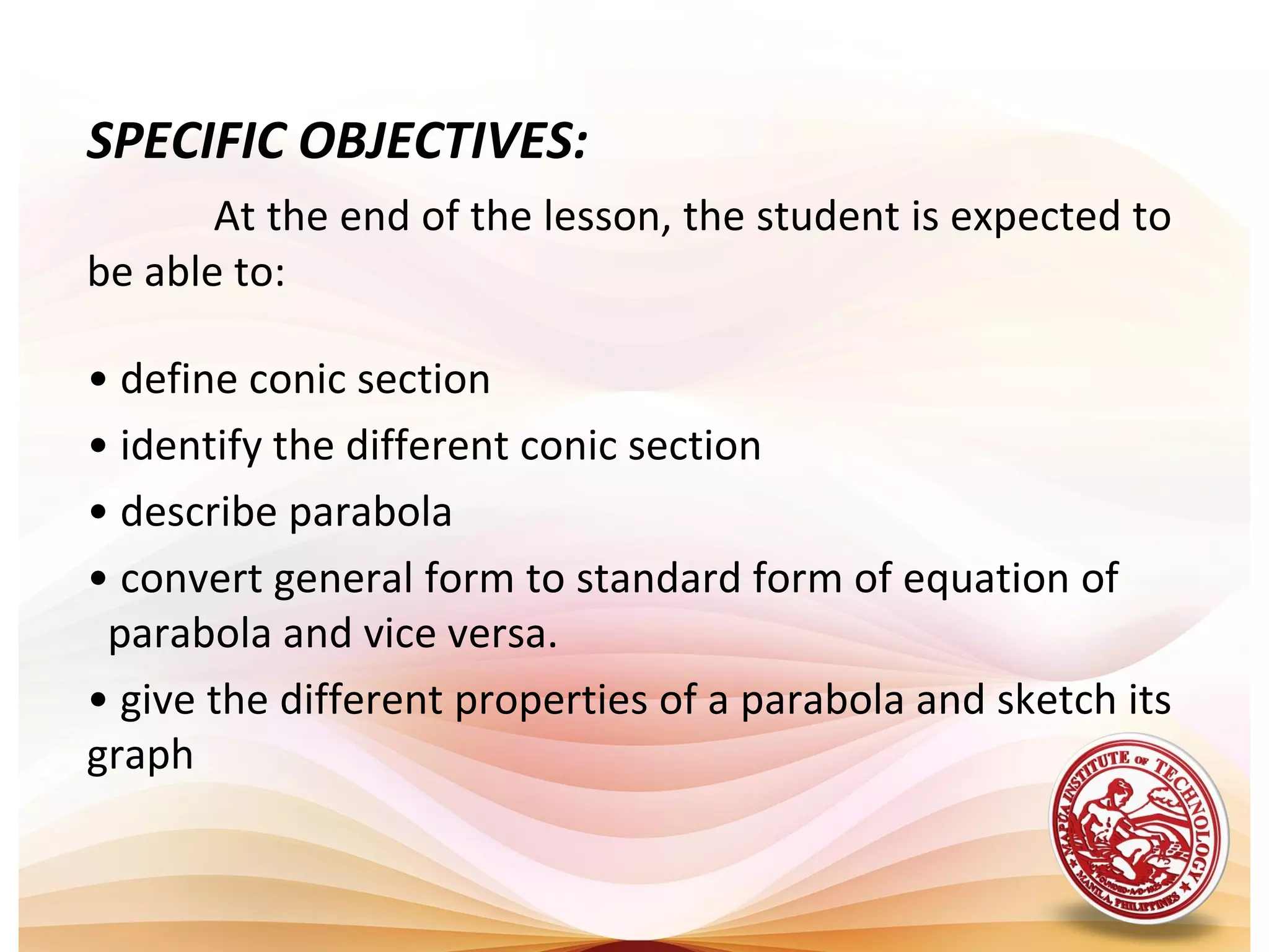 Lesson 8 conic sections - parabola | PPT