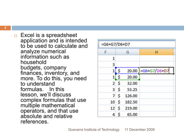 Lesson 8 Creating Complex Formulas | PPTX | Business Accounting & Finance | Business