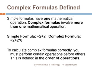 Lesson 8 Creating Complex Formulas | PPTX