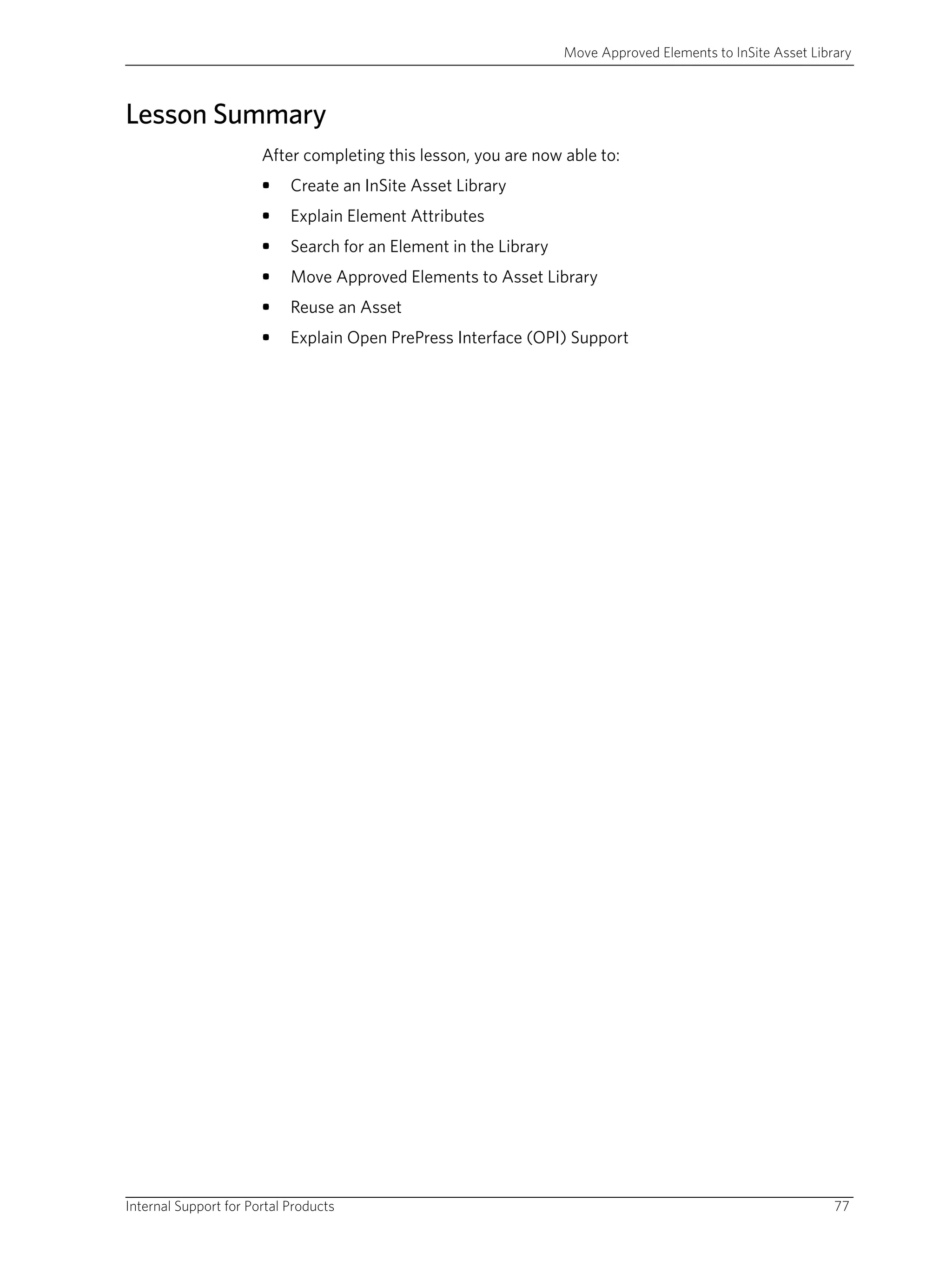 Lesson 8 - Move Approved Elements To Insite Asset Library | PDF