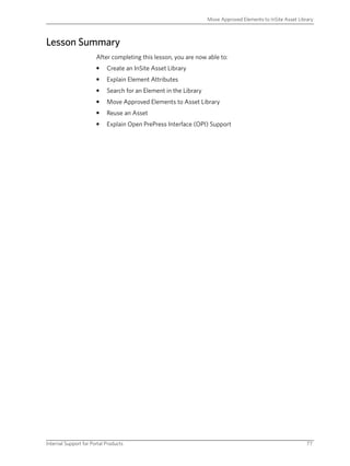 Lesson 8 - Move Approved Elements To Insite Asset Library | PDF