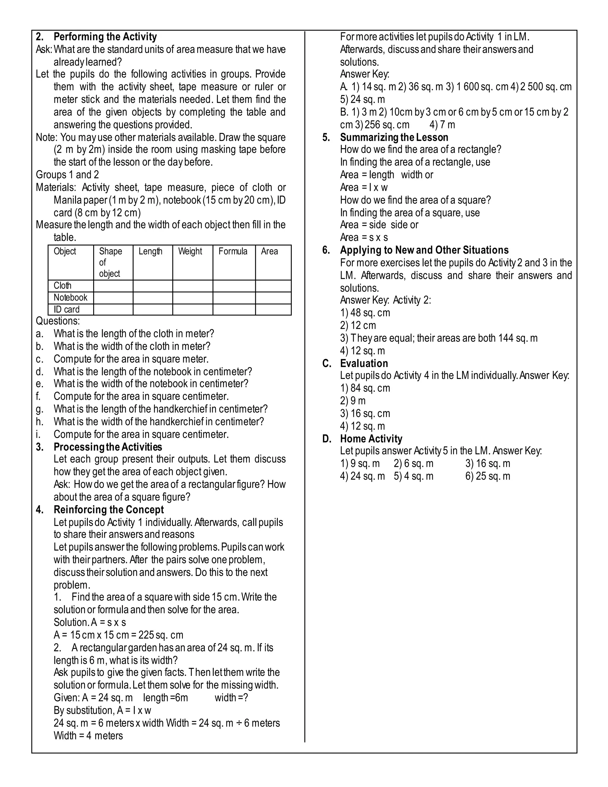 Lesson 80 area of a rectangle and a square | DOCX