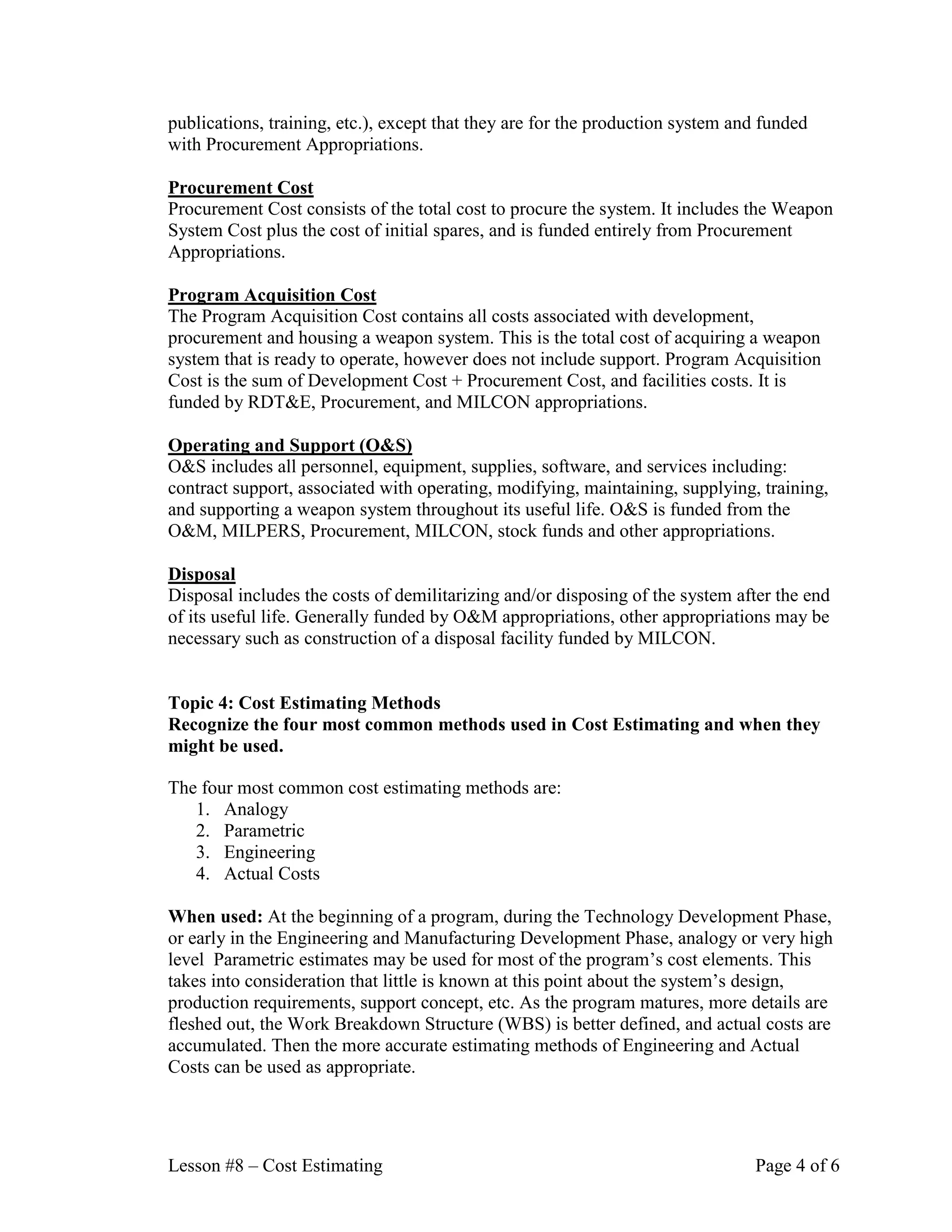 Acquisition Cost Estimating | PDF | Defense Industry | Industries