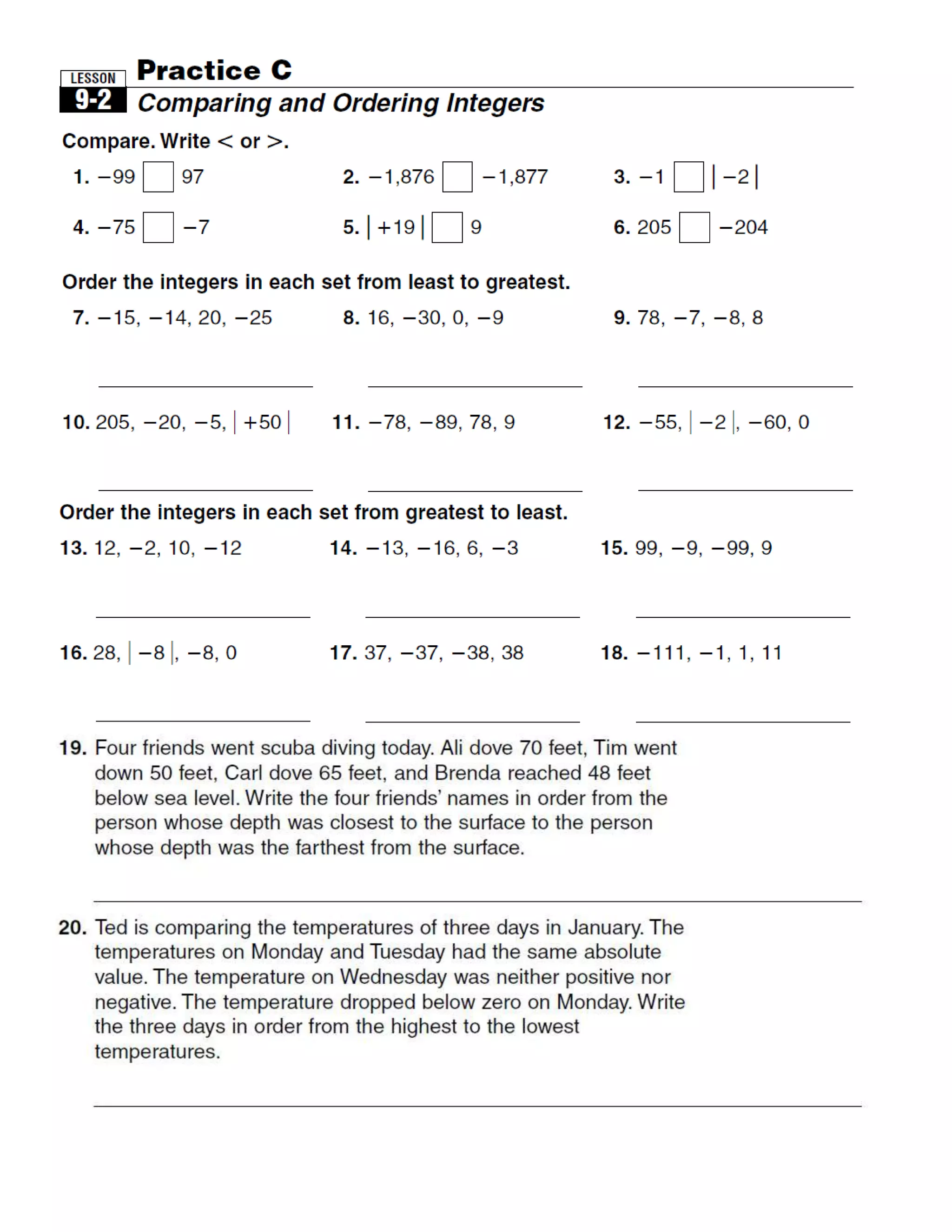 Lesson 9 2 comparing integers | DOCX