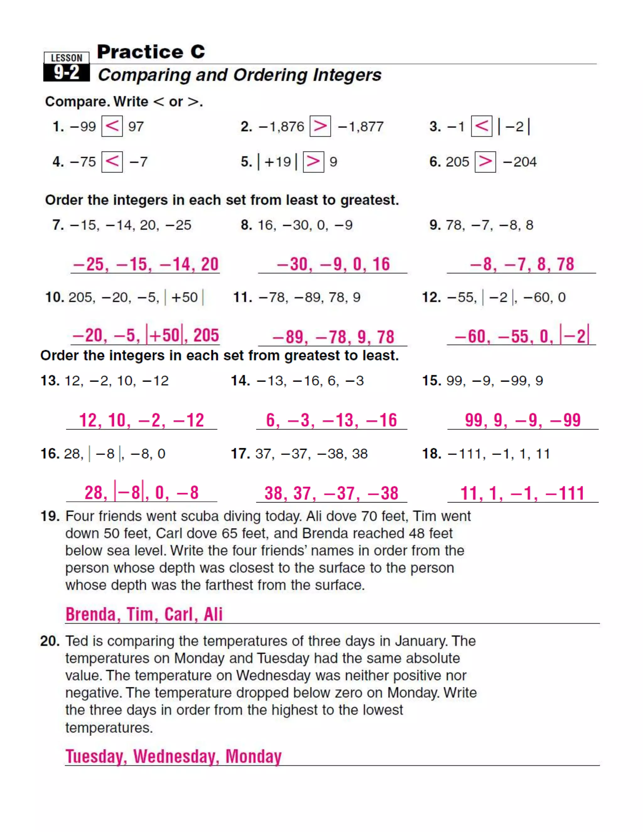 Lesson 9 2 comparing integers | DOCX