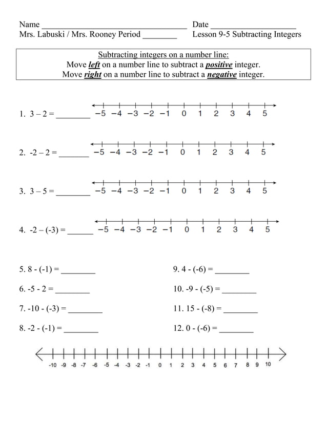 Lesson 9 5 subtracting integers | PDF