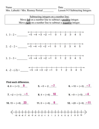 Lesson 9 5 subtracting integers | PDF