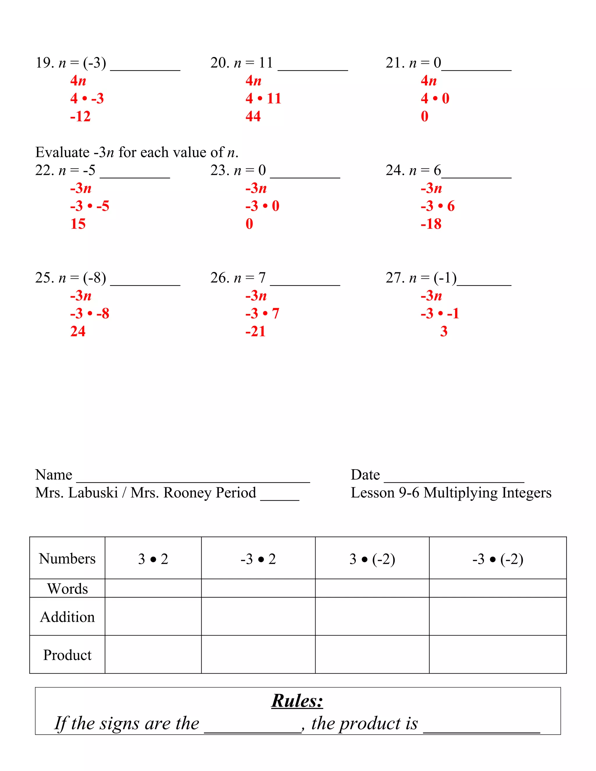 Lesson 9 6 multiplying integers | DOC
