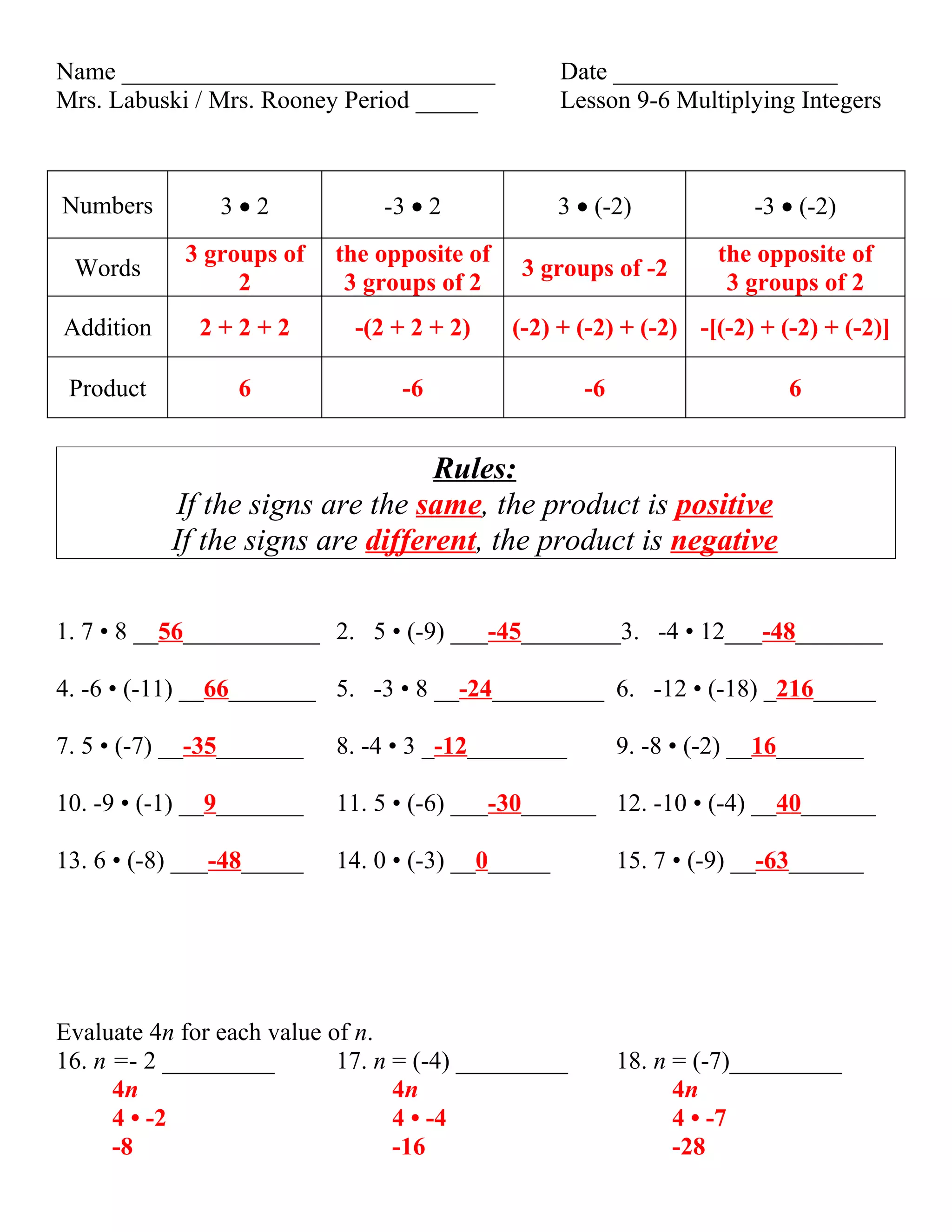 Lesson 9 6 multiplying integers | DOC