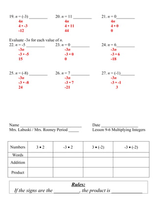 Lesson 9 6 multiplying integers | DOC