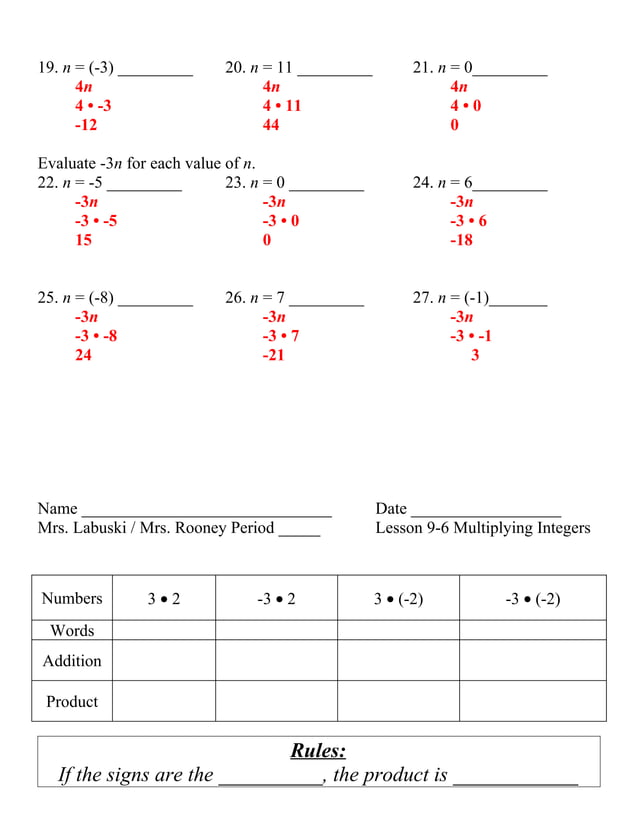 Lesson 9 6 multiplying integers | DOC