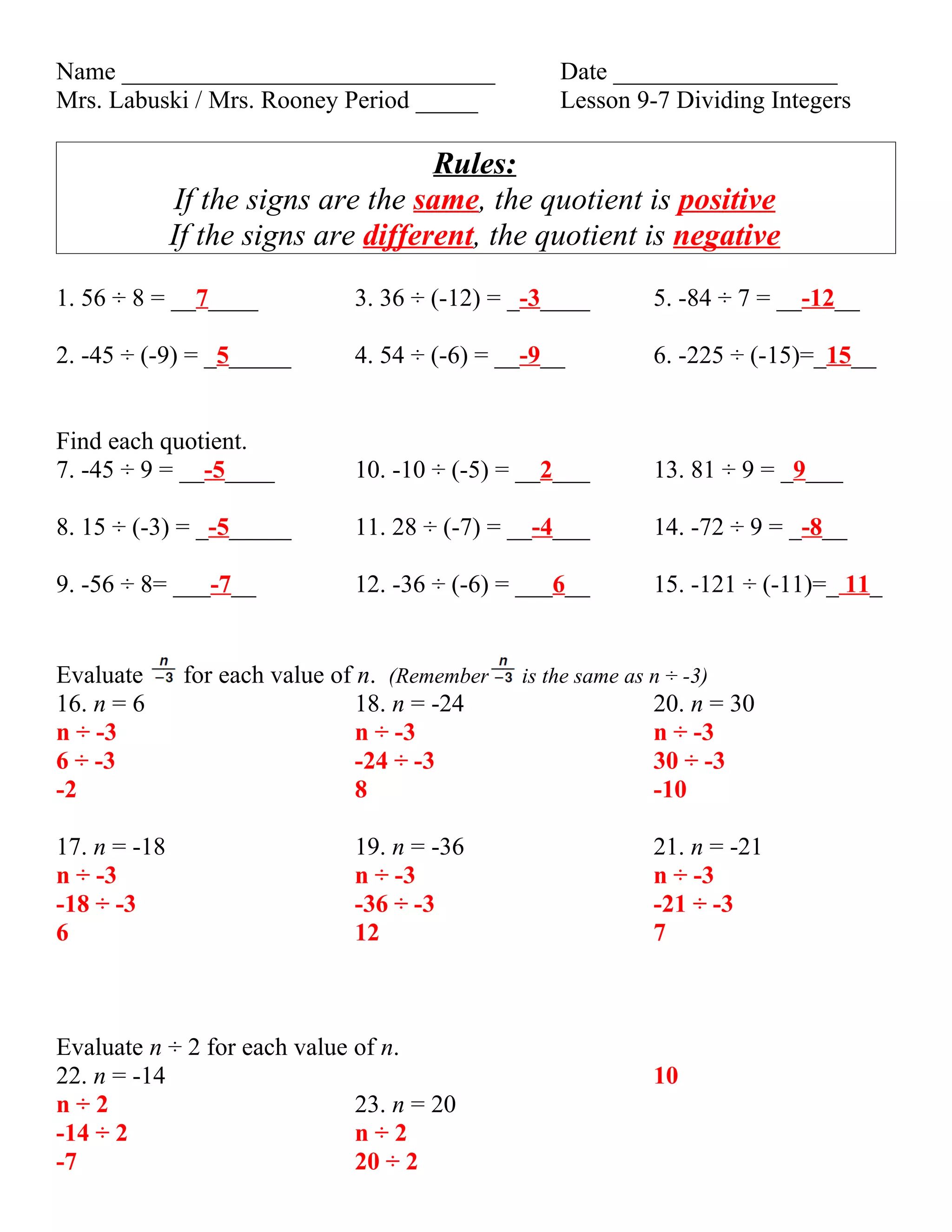 Lesson 9 7 dividing integers | DOC