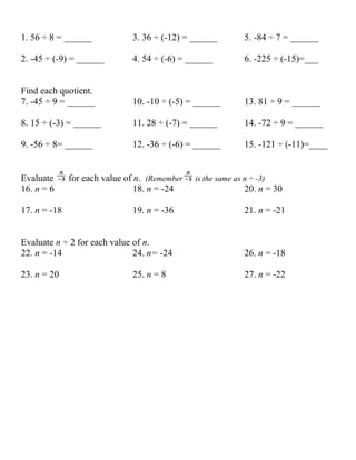 Lesson 9 7 dividing integers | PDF