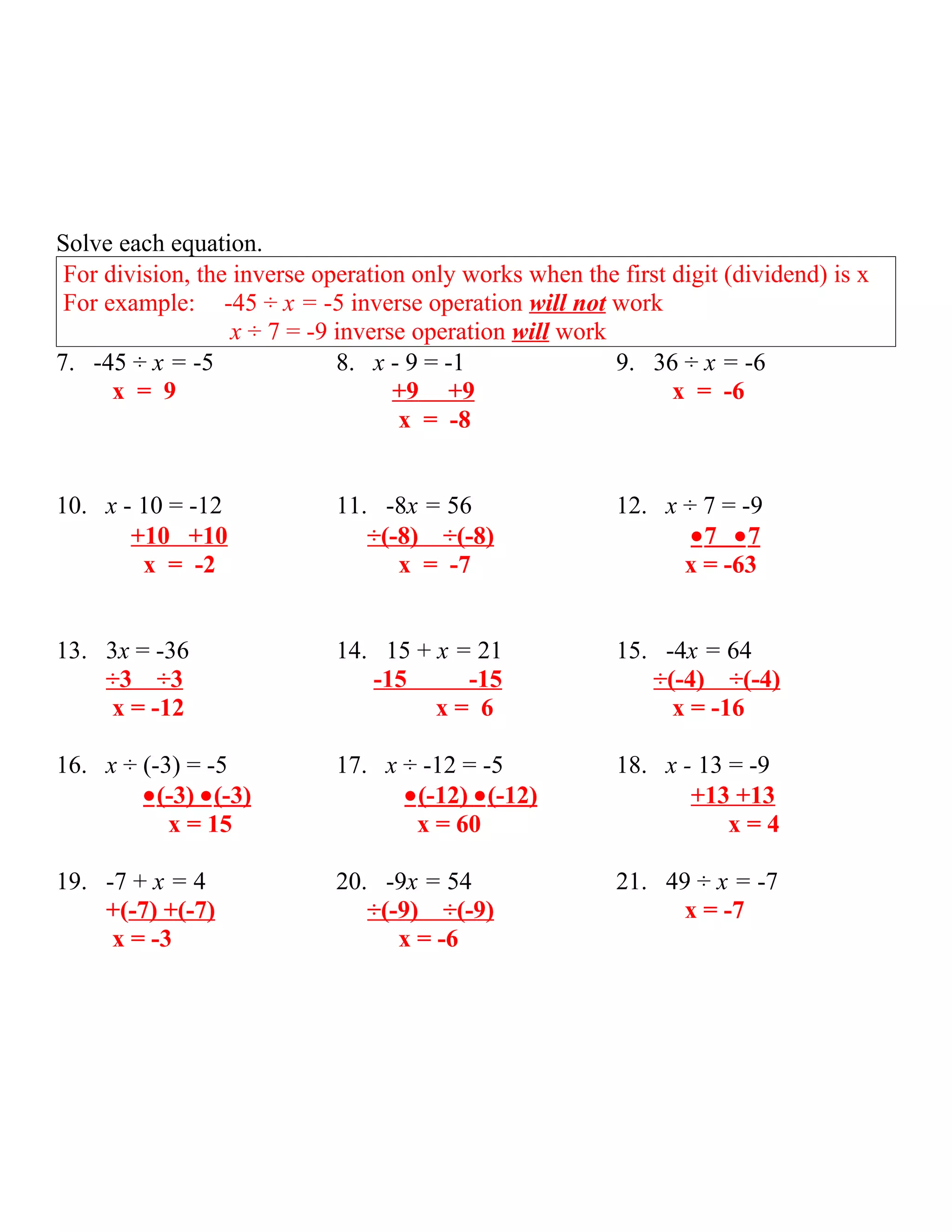 Lesson 9 8 integer equations | DOC