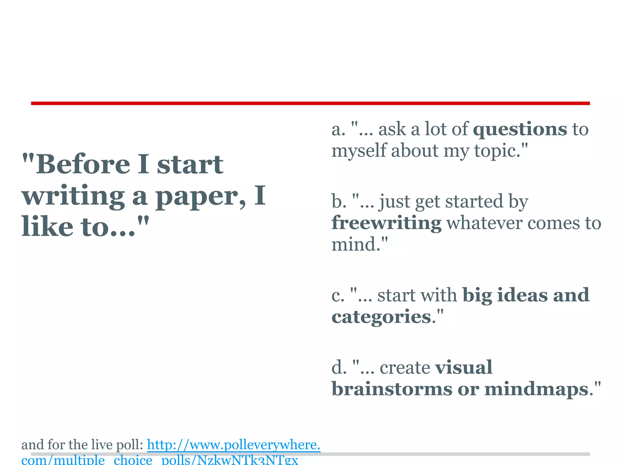 Prewriting, Brainstorming and Outlining | PDF