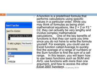 Lesson9 Working With Basic Functions | PPT