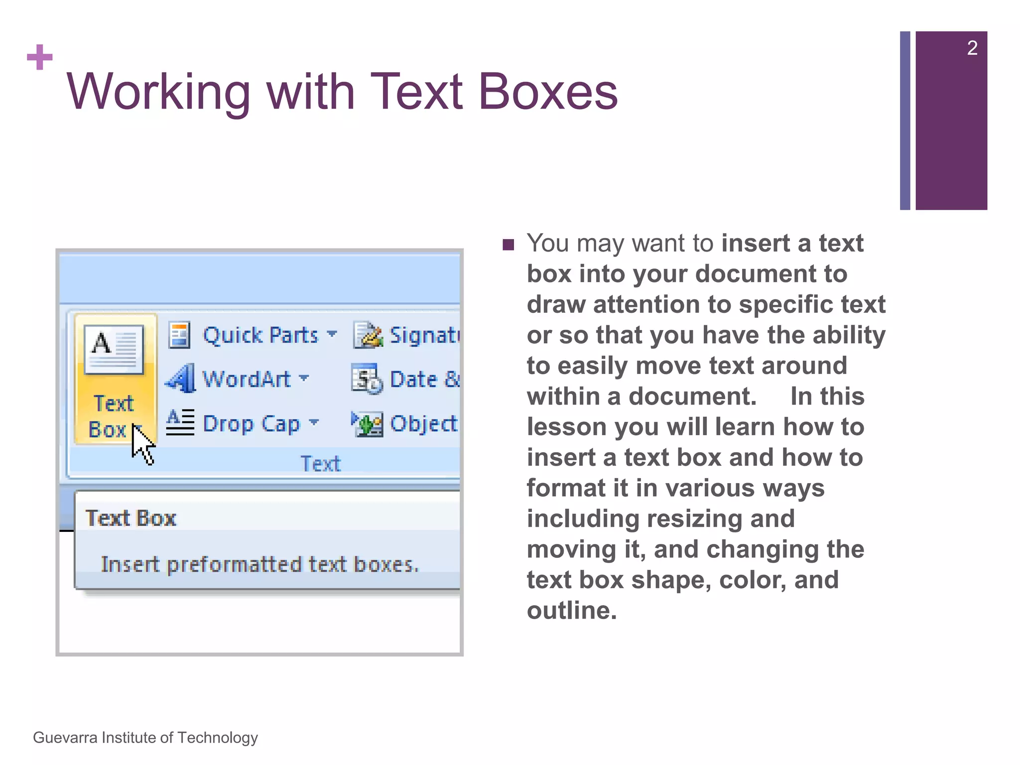 Lesson 9 working with text boxes | PPT