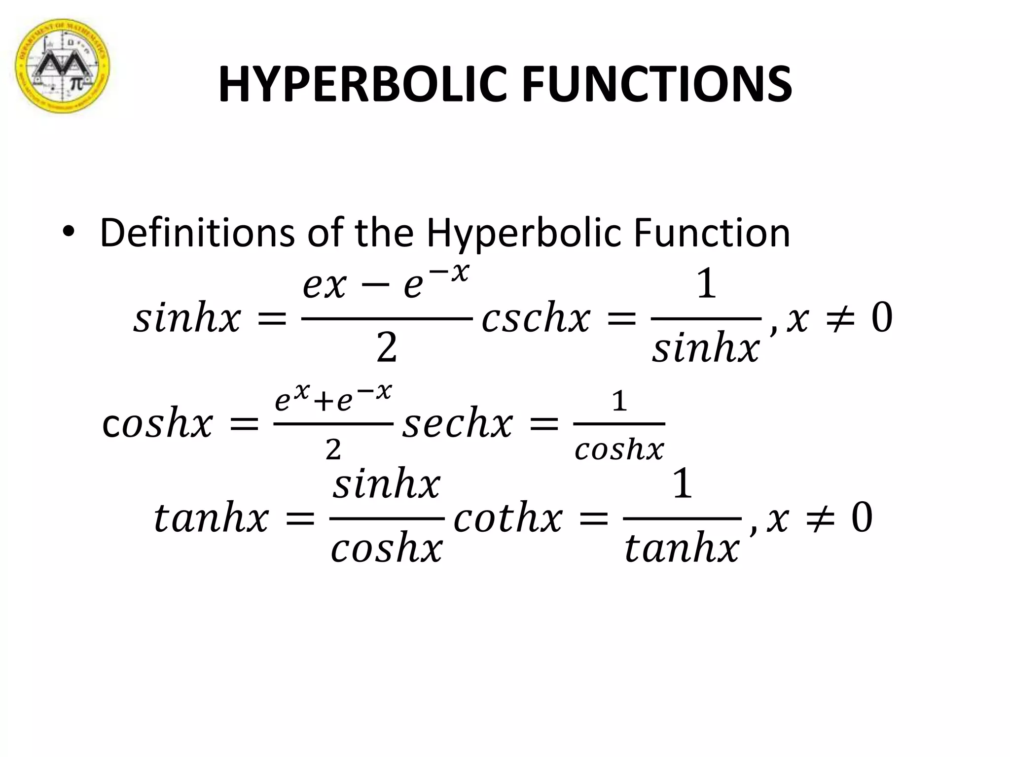 Lesson 9 transcendental functions | PPTX
