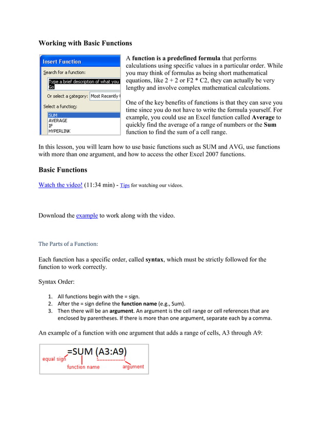 Lesson9 working with basic functions | PDF